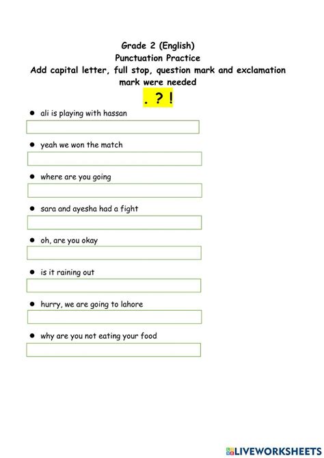Punctuation Online Exercise For Grade Live Worksheets Worksheets