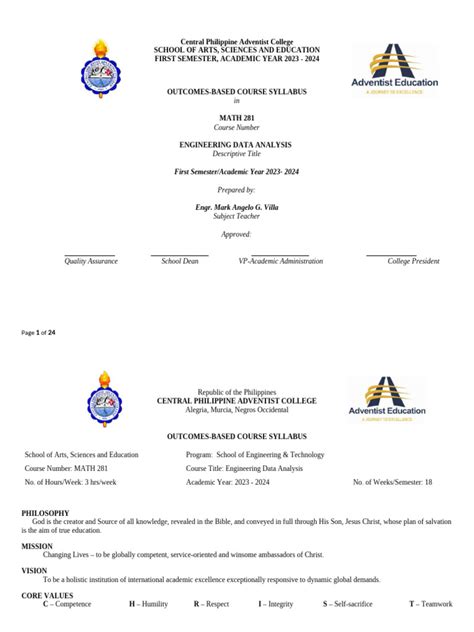 Syllabus Math 281 Engineering Data Analysis Pdf