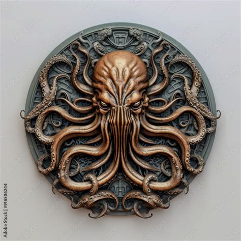 Foto De Stock Detailed Medallion Featuring A Menacing Cthulhu With