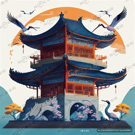 AI创作图黄鹤楼 滕王阁越王楼岳阳楼生成简笔画nipic 昵图网