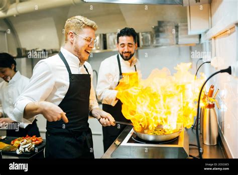The Cook Making A Flambe Stock Photo Alamy