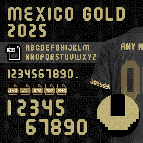 Mexico Gold Cup 2025 Font And Numbers Digital Download Soccer Jersey