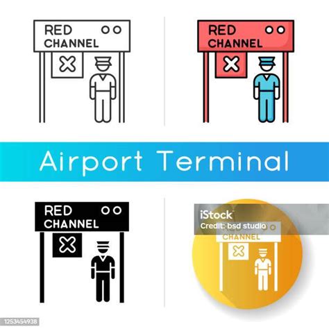 빨간색 채널 아이콘입니다 탑승 통로가 닫혔습니다 비행기 출발 금지 비행 지연 비행기 취소 리니어 블랙 및 Rgb 색상 스타일 격리된 벡터 그림 개념에 대한 스톡 벡터 아트