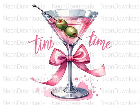Martini Glass With Pink Bow Png Sublimation Design Cocktail Club Png