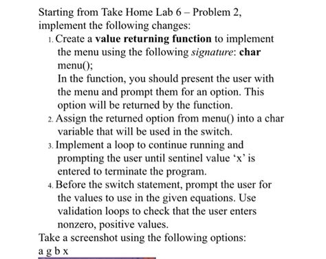 Solved Starting Take Home Lab 6 Problem 2 Implement Following