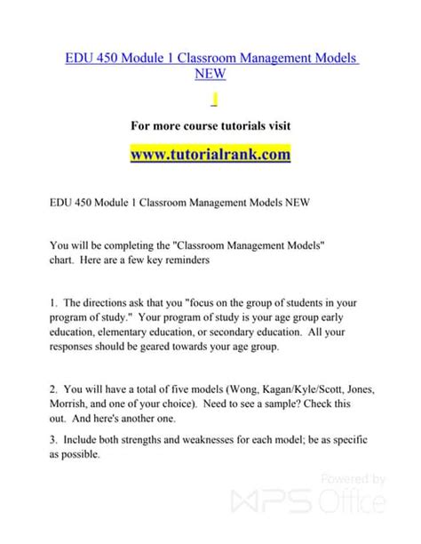 Gcu Edu 450 Module 1 Classroom Management Models New Docx Education
