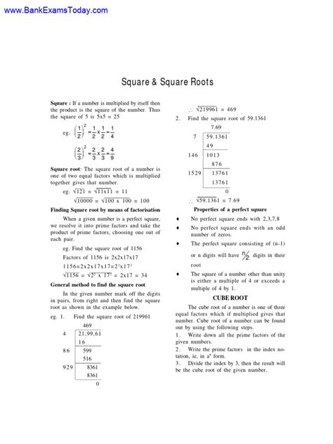 Square Square Roots Text Marked Pdf Numbers Square Root