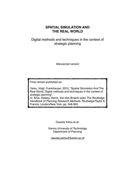 Pdf Spatial Simulation And The Real World