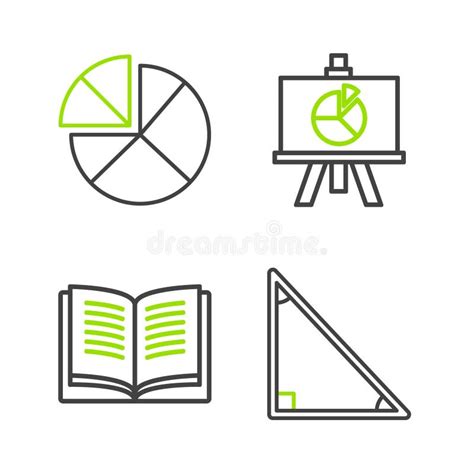 Set Line Triangle Math Open Book Chalkboard With Diagram And Graph Schedule Chart Icon