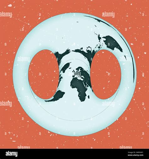 World Map Poster Hammer Retroazimuthal Projection Vintage World Shape With Grunge Texture