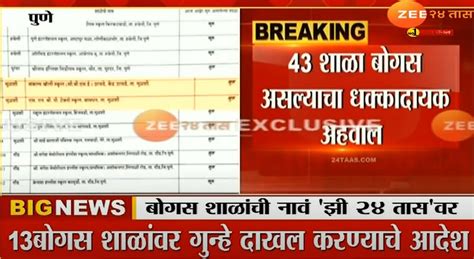 Marathi News Live Today पुण्यातील बोगस शाळांचा अहवाल झी 24 तासच्या