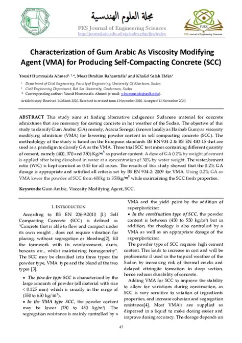 Pdf Characterization Of Gum Arabic As Viscosity Modifying Agent Vma For Producing Self