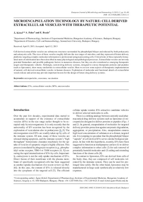 Pdf Microencapsulation Technology By Nature Cell Derived Extracellular Vesicles With