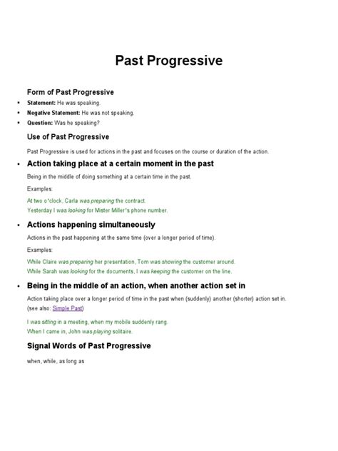 Past Progressive Exercises Pdf