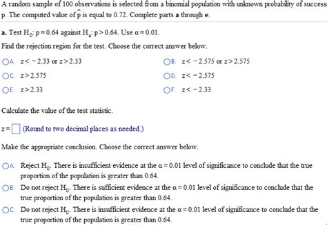 solved a random sample of 100 observations is selected from