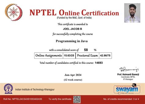 Joel Jacob B On Linkedin Javaprogramming Nptel Iitkharagpur