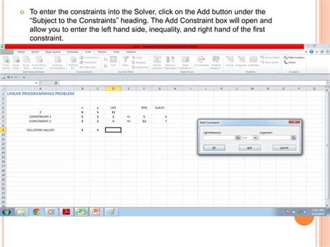 Solution Of A Simplex Problem Using Excel Pptx