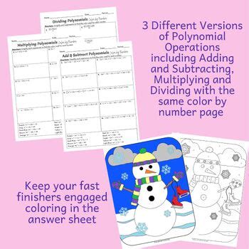 Polynomial Operations Color By Number Adding Subtracting Multiply Dividing