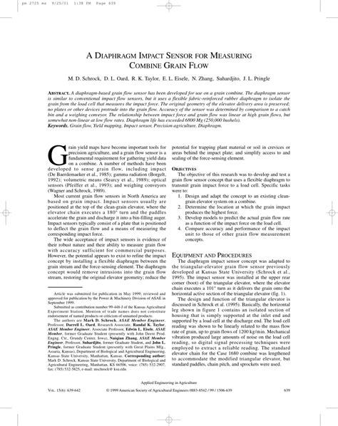 Pdf Diaphragm Impact Sensor For Measuring Combine Grain Flow