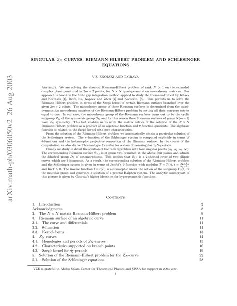 Pdf Singular Zn Curves Riemann Hilbert Problem And Modular Solutions Of The Schlesinger Equation