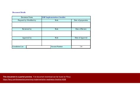 Erp Implementation Readiness Checklist Template Excel Xls