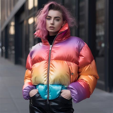 Premium Photo Model Dressing Zipper Up Stand Collar Down Jacket Casual