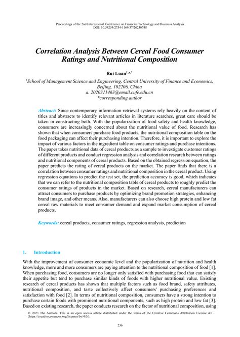 Pdf Correlation Analysis Between Cereal Food Consumer Ratings And