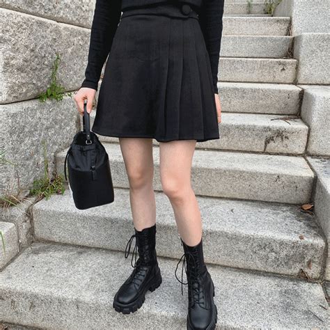 S~l 도톰 모직 주름 플리츠 버튼 치마바지 미니 스커트 에이블리