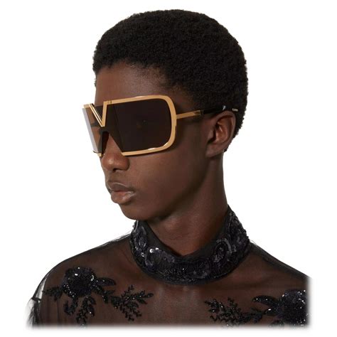 Valentino V Romask Iconic Oversized Mask Sunglasses Light Gold