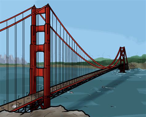 How To Draw The Golden Gate Bridge Golden Gate Bridge Drawing Step