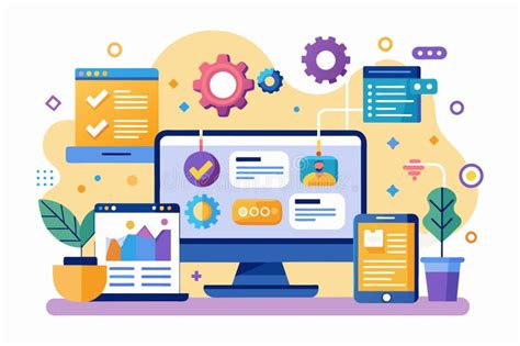 A Modern Desk Setup Featuring A Computer Tablet Phone And Plant Application Programming