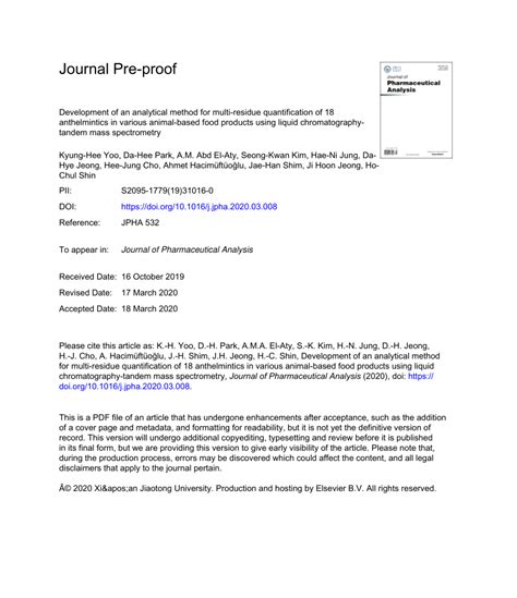 Pdf Development Of An Analytical Method For Multi Residue Quantification Of 18 Anthelmintics