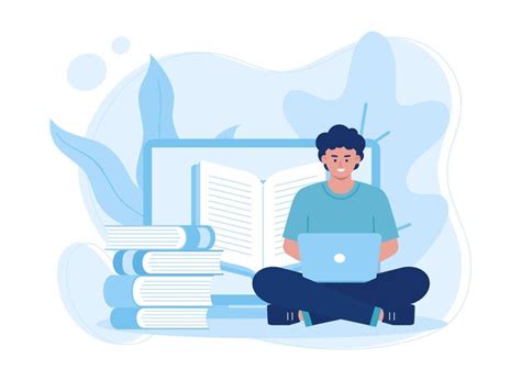 Premium Vector A Man Working On An Assignment Using A Laptop Concept