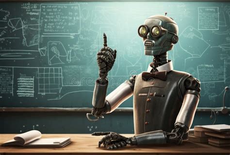 Automatic Human Like Robot Standing In Front Of Class With Pupils And Teaching Them Of Robotics
