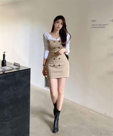 러브썸원 디앤 슬림핏 셔츠 레이어드 미니 원피스신상데일리룩데일리겨울봄하객하객룩하객원피스섹시글램파티룩