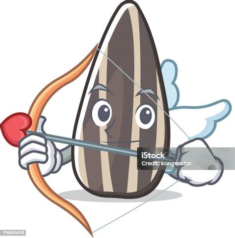 Kartun Karakter Biji Bunga Matahari Cupid Ilustrasi Stok Unduh Gambar Sekarang Belang Pola