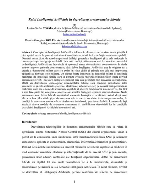 Rolul Inteligenței Artificiale în Dezvoltarea Armamentelor Hibride 2 Comitetul Român De