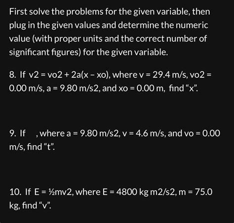Solved First Solve The Problems For The Given Variable Then Chegg