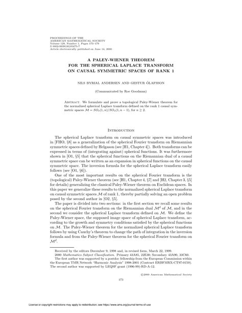 Pdf A Paley Wiener Theorem For The Spherical Laplace Transform On Causal Symmetric Spaces Of
