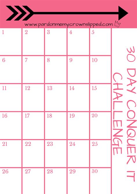 Printable 30 Day Challenge Template Free Templates Printable