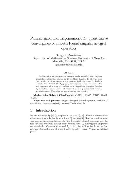 Pdf Parametrized And Trigonometric L P Quantitative Convergence Of Smooth Picard Singular