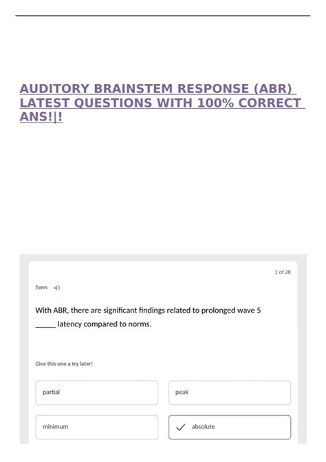 Auditory Brainstem Response Abr Latest Questions With 100 Correct Ans Abr Stuvia Us