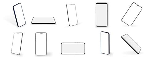 다른 아이소메트릭 관점에서 빈 화면이 있는 현실적인 스마트폰 휴대 전화 모형 프리미엄 벡터