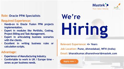 Mastek Evosys Hiring Oracle Ppm Fusion Cloud Consulting Solutionarchitect Costing