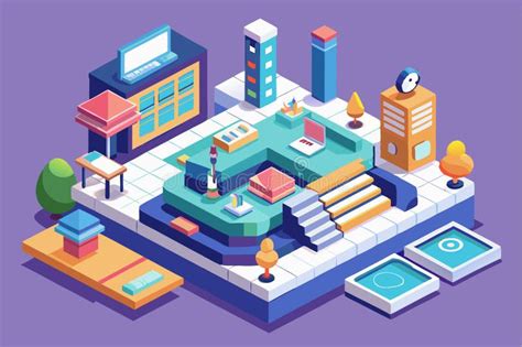 A Detailed Isometric Layout Showcasing An Organized Workspace With Furniture And Decorative