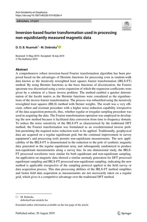 Pdf Inversion Based Fourier Transformation Used In Processing Non Equidistantly Measured