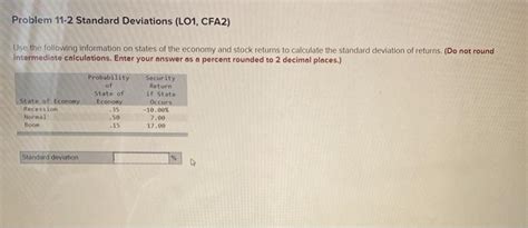 solved problem 11 2 standard deviations lo1 cfa2 use the
