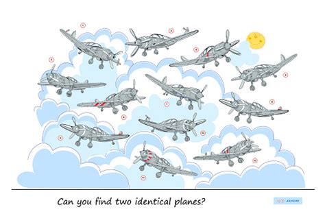 어린이와 성인을 위한 논리 퍼즐 게임 두 개의 동일한 비행기를 찾을 수 있습니까 아이들 수수께끼 책을위한 페이지입니다 세심함을위한 작업 Iq 테스트 온라인 플레이 수중 생활