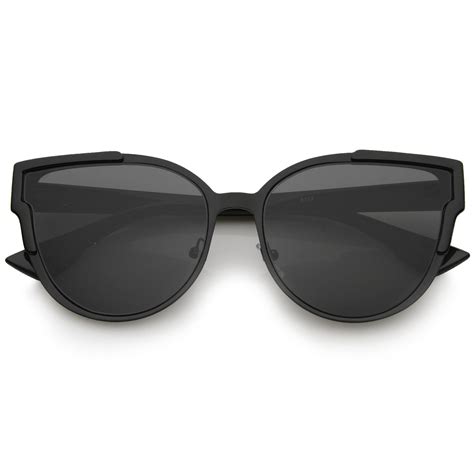 Womens Half Frame Flush Flat Lens Cat Eye Sunglasses Zerouv