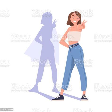 그림자 여성 슈퍼 히어로 캐릭터 서 있고 웃는 벡터 일러스트 레이 션 1위에 대한 스톡 벡터 아트 및 기타 이미지 1위
